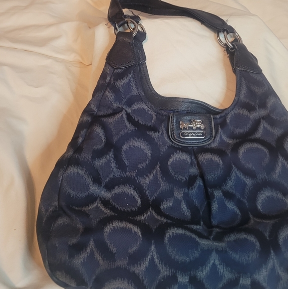 Coach | Bags | Coach Blue Quilted Shoulder Bag With Signature Monogram ...